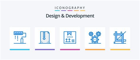 design and development blue 5 icon pack including development coding design programing
