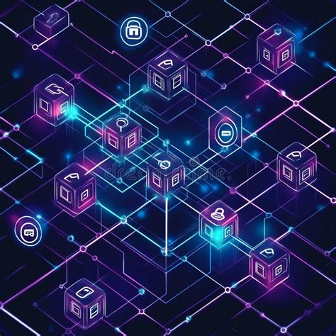 Exploring Futuristic Abstract Digital Network Connectivity With Neon Colors Stock Illustration