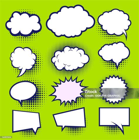 레트로 팝 아트 만화책 잡지 연설 거품 풍선 상자 메시지 슈퍼 히어로 판매 배너 빈 연설 거품 세트 벡터 일러스트 하프 톤 책 디자인 만화책에 대한 스톡 벡터 아트 및 기타