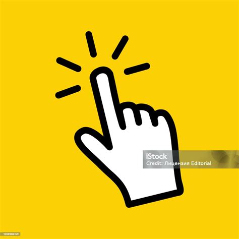 노란색 배경에 손을 클릭 아이콘 손가락 포인터 벡터 일러스트 레이션 Eps 10 개념에 대한 스톡 벡터 아트 및 기타 이미지 개념 만짐 몸짓 Istock