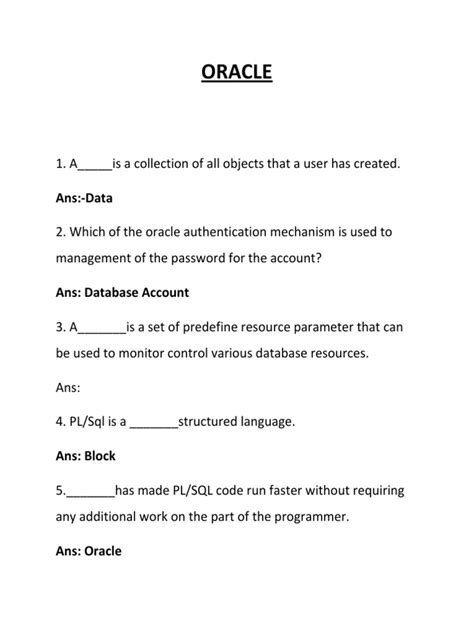 Oracle Mcq Paper Pdf Plsql Database Transaction