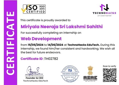 Miriyala Neeraja Sri Lakshmi Sahithi On Linkedin Webdevelopment Internship