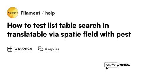 How To Test List Table Search In Translatable Via Spatie Field With