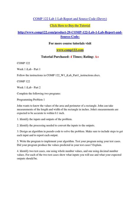 Comp 122 Lab 1 Lab Report And Source Code Devry By Iscbhb Issuu