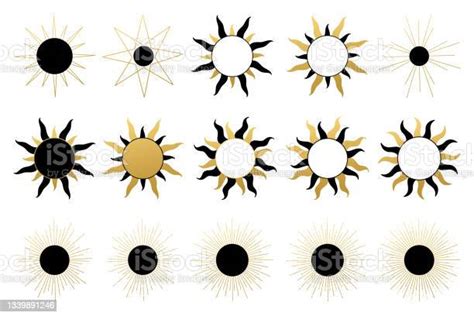 다양한 추상적 인 태양 보헤미안 태양 아이콘 세트 황금 그라데이션 색상 0명에 대한 스톡 벡터 아트 및 기타 이미지 0명 개념 개념과 주제 Istock