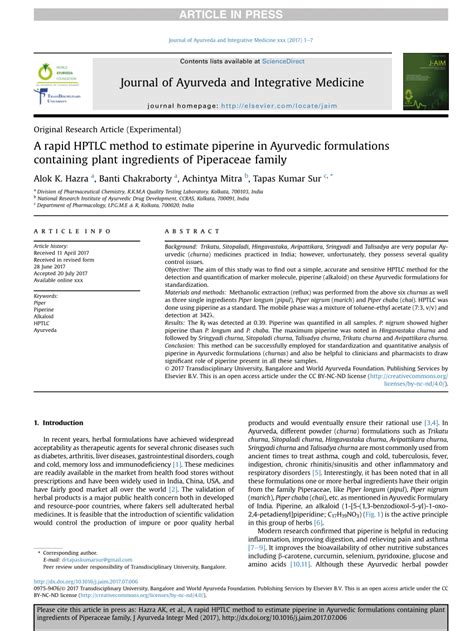 Pdf A Rapid Hptlc Method To Estimate Piperine In Ayurvedic