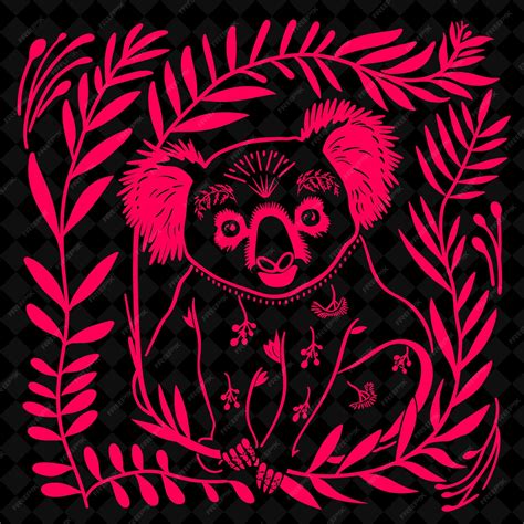 Premium Psd Png Koala Folk Art With Eucalyptus Leaves And Aussie Patterns Fo Illustration