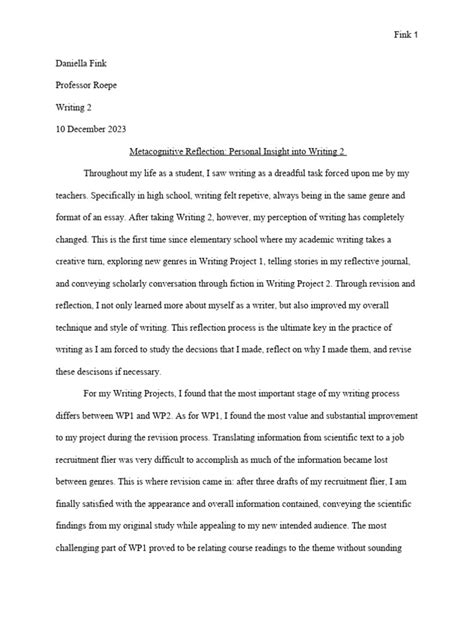 Metacognitive Reflection Daniella Fink Pdf