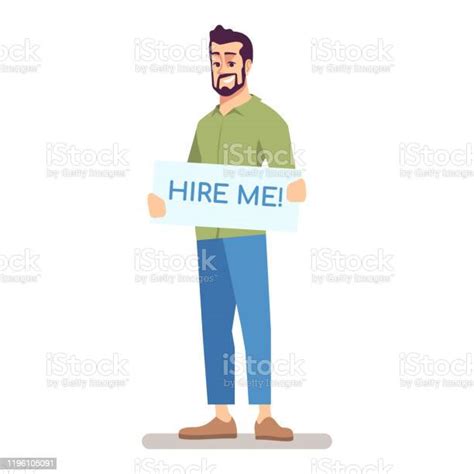 구직자 플랫 벡터 문자입니다 공석 후보자 고용 나와 비문 현수막을 들고 구직자 실업자 구직자 흰색 배경에 고립 된 직원 만화 일러스트 개념에 대한 스톡 벡터 아트 및 기타
