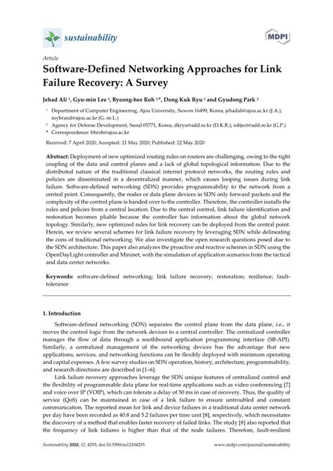 PDF Software Defined Networking Approaches For Link Failure Recovery A Survey