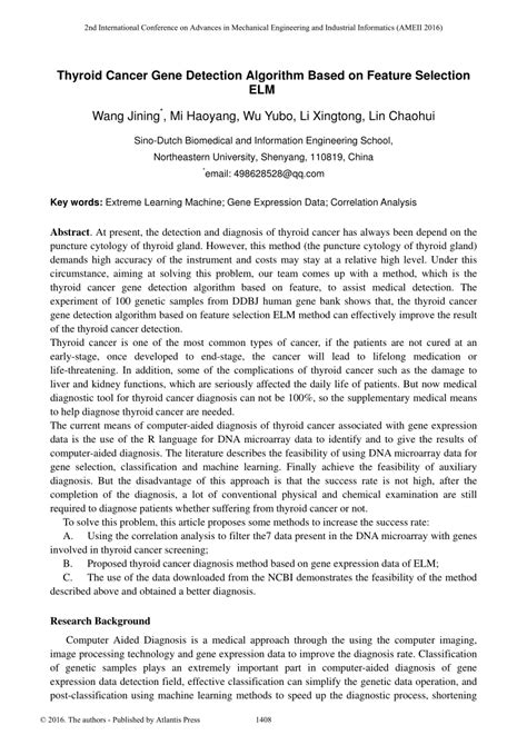 Pdf Thyroid Cancer Gene Detection Algorithm Based On Feature Selection Elm