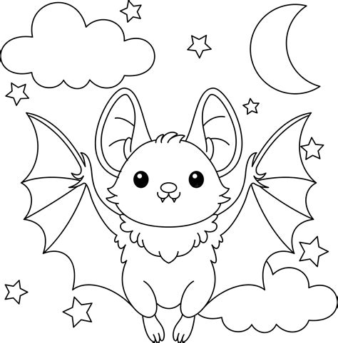 야간 하늘에 귀여운 카와이 만화 캐릭터 박 색채 페이지 터 인쇄 가능한 워크 프리미엄 벡터