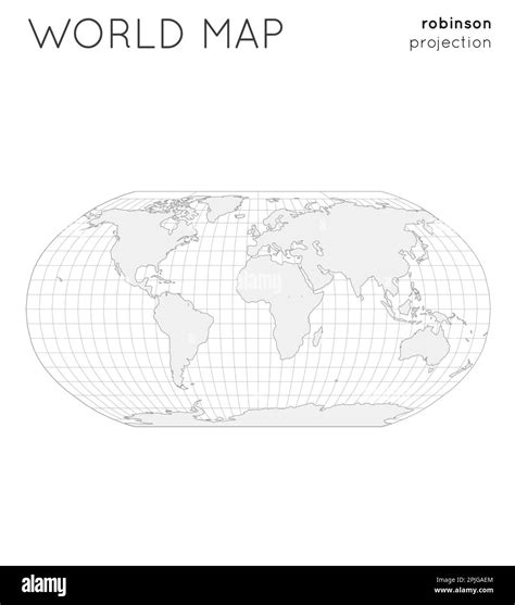 World Map Globe In Robinson Projection With Graticule Lines Style Outline Vector Illustration