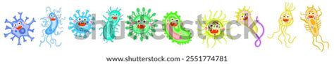 Different Types Virus Bacteria Set Collection Stock Vector Royalty