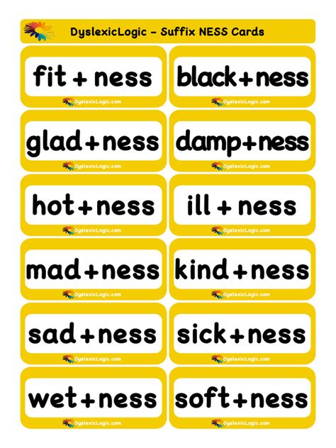 Word Pack Suffix Ness Pdf Wellness