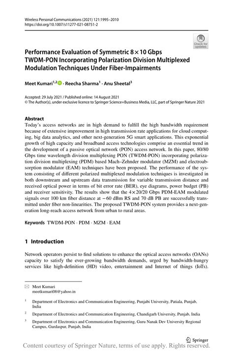 Performance Evaluation Of Symmetric 8 × 10 Gbps Twdm Pon Incorporating Polarization Division