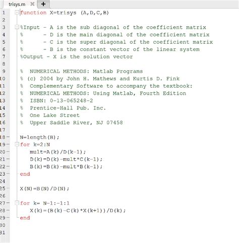 Solved Trisysm X Lfunction X Trisys Ad Cb 2 Sinput Is The Sub Diagonal Of The
