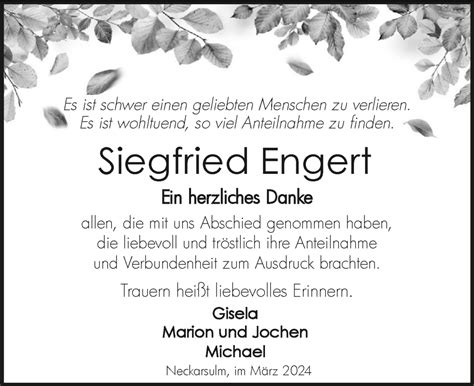 Traueranzeigen Von Siegfried Engert Trauerundgedenkende