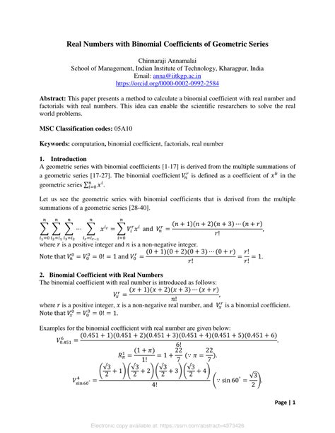 pdf real numbers with binomial coefficients of geometric series