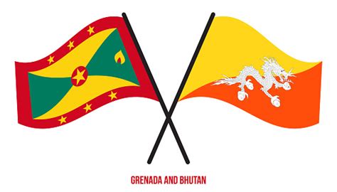 그레나다와 부탄 깃발이 교차하고 흔들리는 플랫 스타일 공식 비율 올바른 색상 경제에 대한 스톡 벡터 아트 및 기타 이미지 경제 국기 그레나다 Istock
