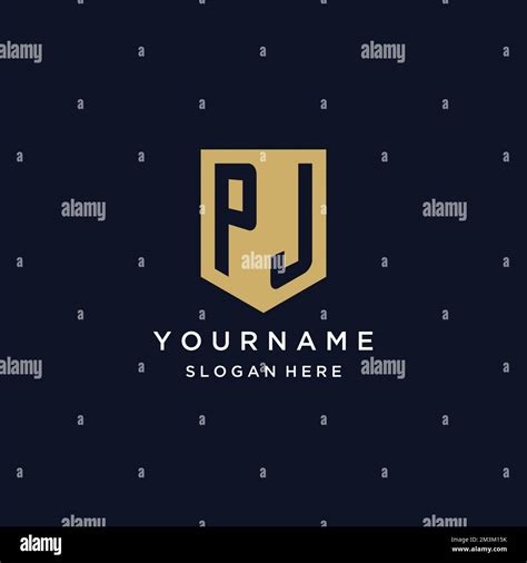Pj Monogram Initials Logo Design With Shield Icon Template Stock Vector