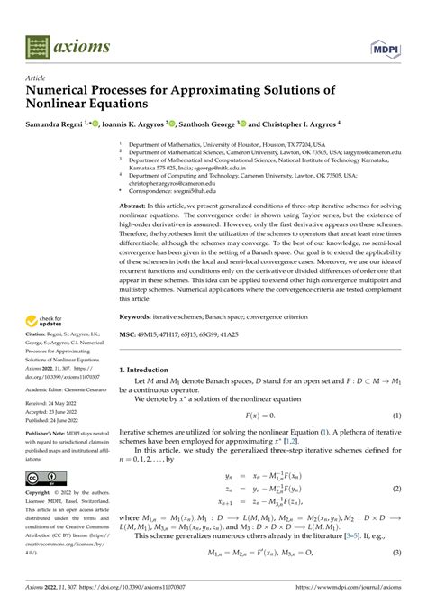 Pdf Numerical Processes For Approximating Solutions Of Nonlinear