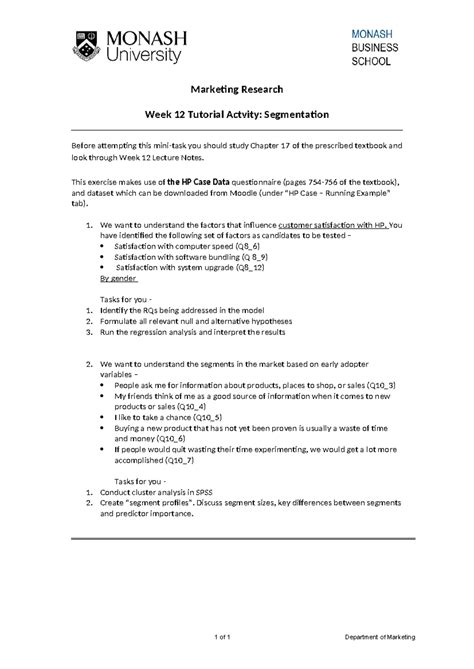 Week 12 In Class Works Marketing Research Week 12 Tutorial Actvity