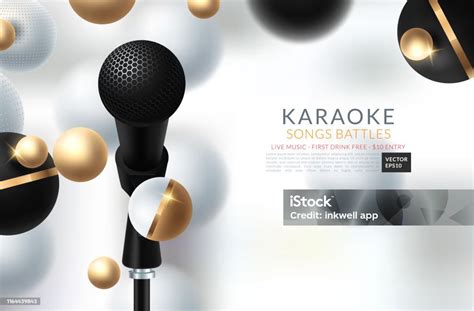 마이크가 있는 가라오케 파티 배너 벡터 일러스트레이션 간판에 대한 스톡 벡터 아트 및 기타 이미지 간판 개념 노래