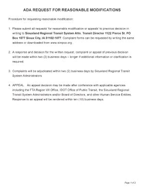 Fillable Online ADA REQUEST FOR REASONABLE MODIFICATIONS Fax Email Print PdfFiller