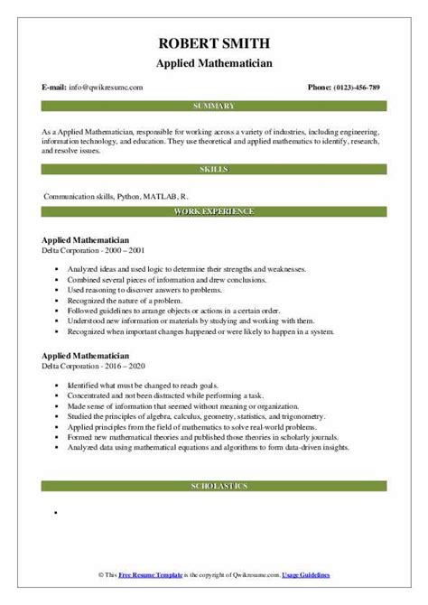 Applied Mathematician Resume Samples Qwikresume