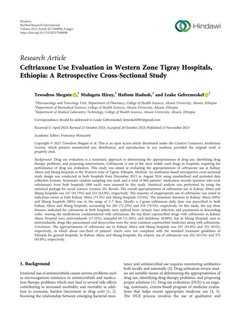 Pdf Ceftriaxone Use Evaluation In Western Zone Tigray Hospitals Ethiopia A Retrospective