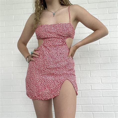 Womens Red And White Dress Depop