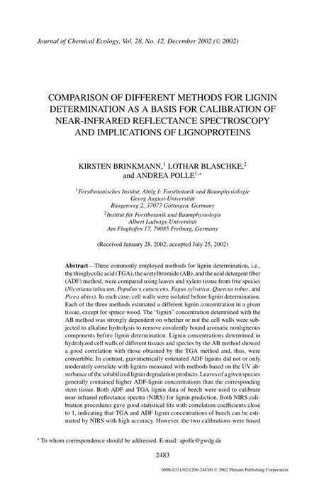 Pdf Comparison Of Different Methods For Lignin Determination As A Basis For Calibration Of