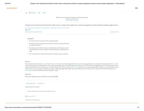 PDF Design Of One Dimensional Refractive Index Sensor Using Ternary Photonic Crystal Waveguide