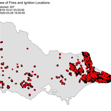 The Distribution Of Hotspots Black And Bushfire Ignitions Red In Download Scientific