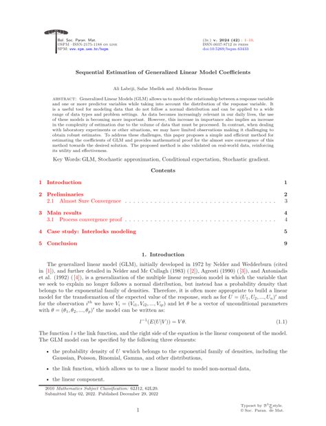 Pdf The Sequential Estimation Of Generalized Linear Model Coefficients