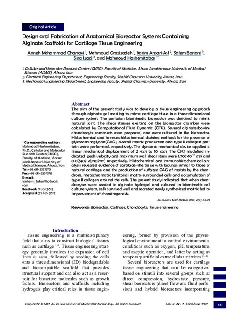 Pdf Design And Fabrication Of Anatomical Bioreactor Systems Containing Alginate Scaffolds For