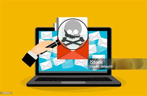 바이러스 불법 복제 해킹 및 보안의 개념 붉은 봉투에 십자가가 있는 두개골 전자 메일 보호 맬웨어 방지 소프트웨어의 웹 사이트 배너 플랫 벡터 그림입니다 잔인한에 대한 스톡