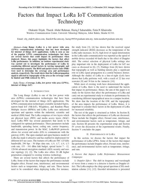 Factors That Impact Lora Iot Communication Technology Pdf Radio