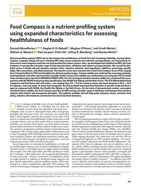 Food Compass Is A Nutrient Profiling System Using Expanded Characteristics For Assessing