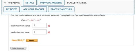 Solved Fx76x2−4x3 Local Maximum Value Local Minimum