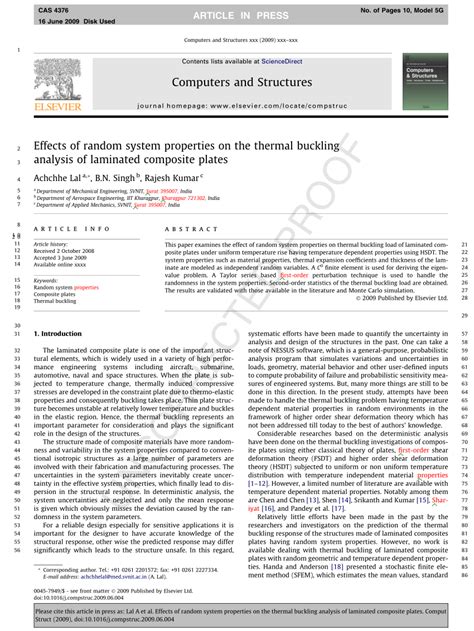 Pdf Effects Of Random System Properties On The Thermal Buckling Analysis Of Laminated