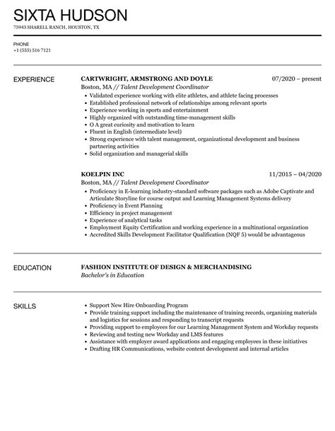 Talent Development Coordinator Resume Samples Velvet Jobs