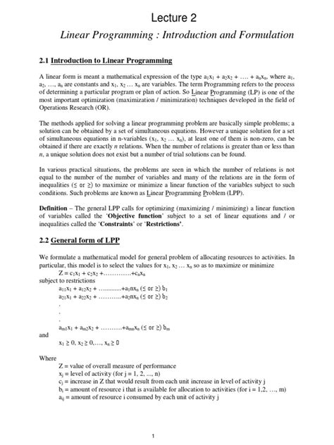 linear programming introduction and formulation pdf linear programming mathematical