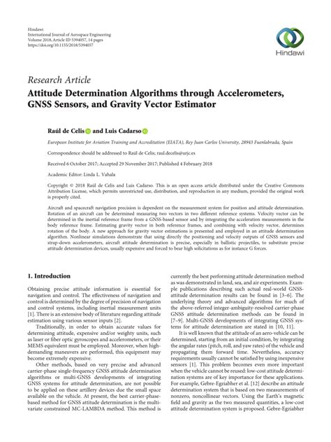 Pdf Attitude Determination Algorithms Through Accelerometers Gnss