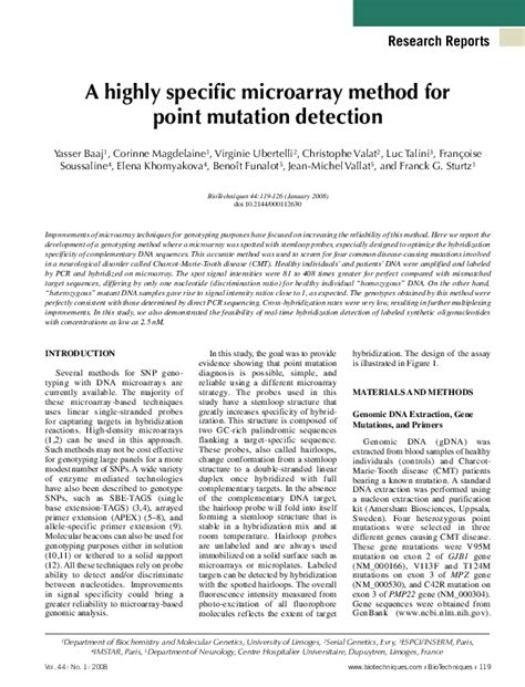 Pdf A Highly Specific Microarray Method For Point Mutation Detection