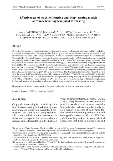 Pdf Effectiveness Of Machine Learning And Deep Learning Models At County Level Soybean Yield