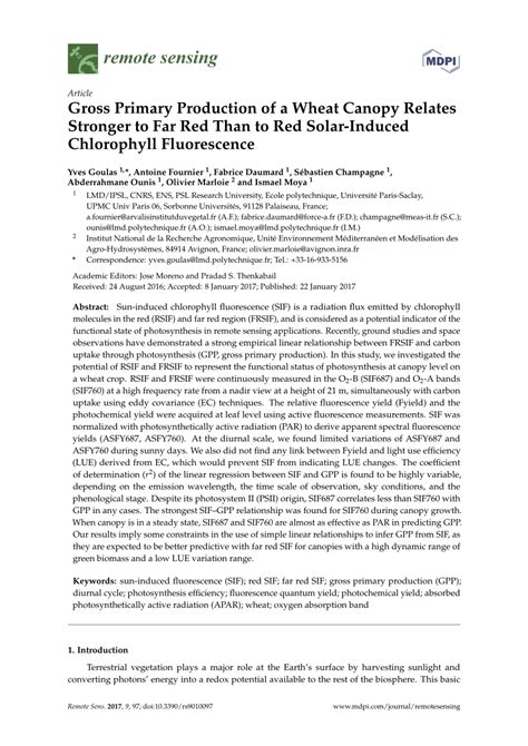 Pdf Gross Primary Production Of A Wheat Canopy Relates Stronger To