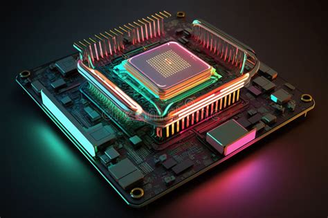 Electronic Circuit Board Close Up Glowing Microchip In Macro