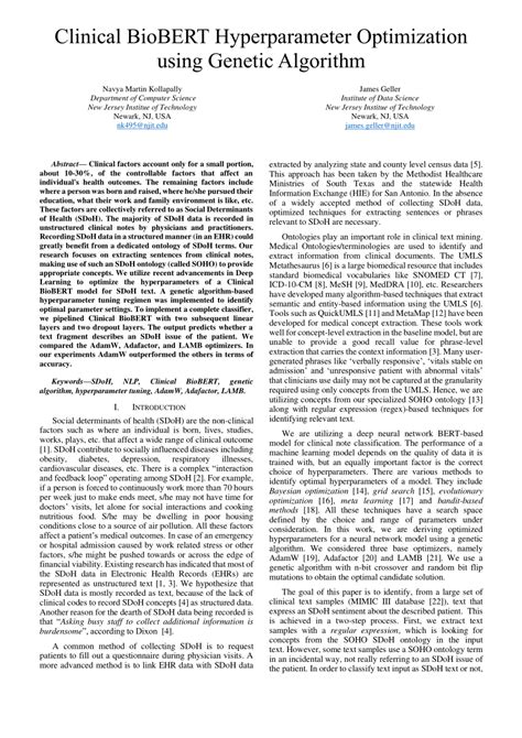 Pdf Clinical Biobert Hyperparameter Optimization Using Genetic Algorithm Clinical Biobert